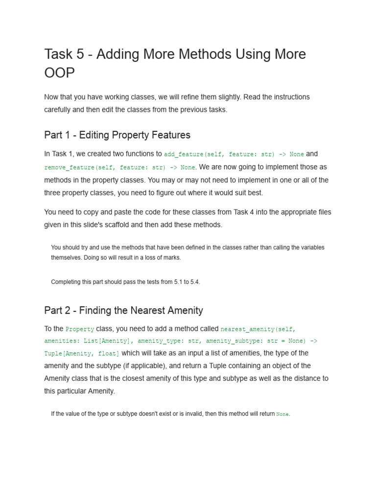 Task 5 Adding More Methods Using More Oop Pdf Method Computer Programming Class