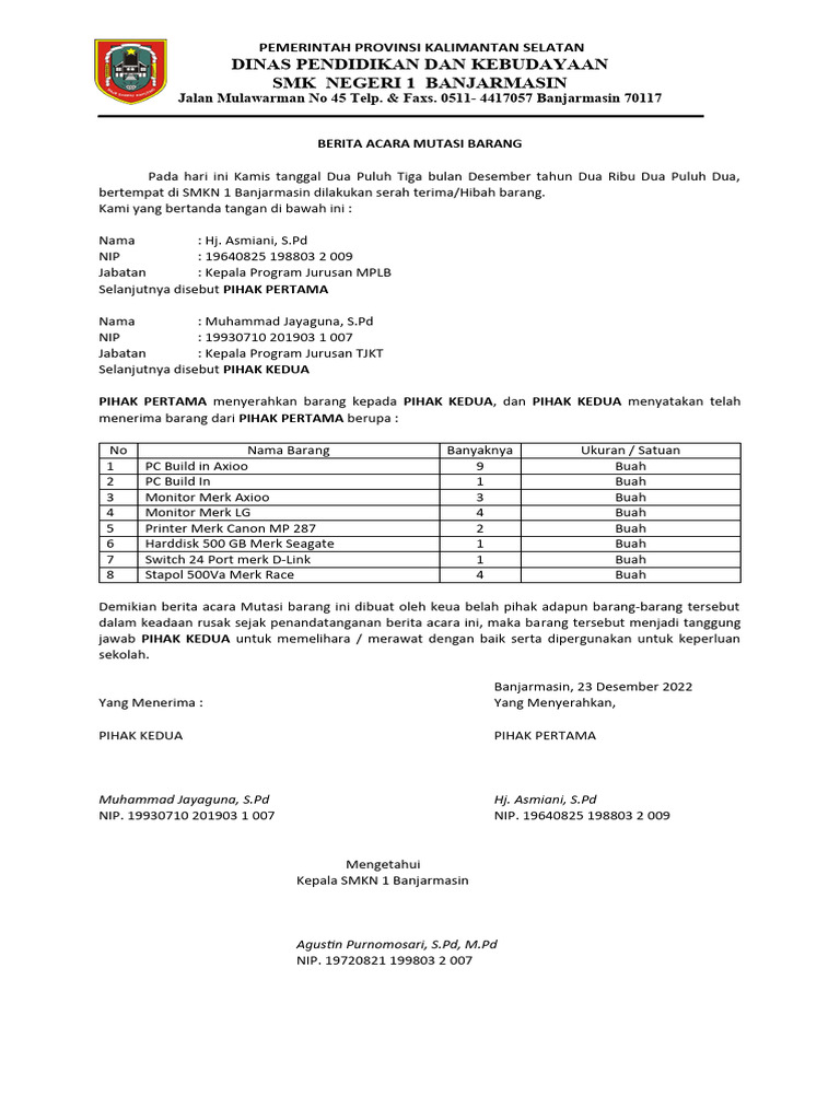 Berita Acara Mutasi Barang | PDF