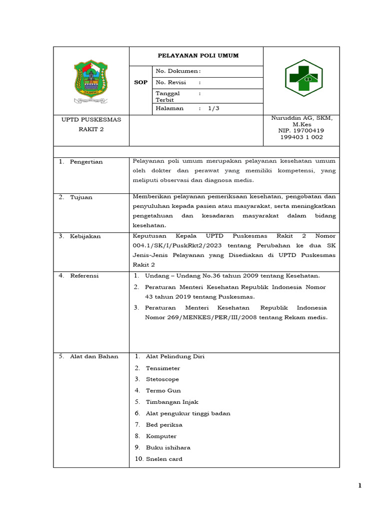 SOP Pelayanan Poli Umum | PDF | Kesehatan Holistik | Sains & Matematika