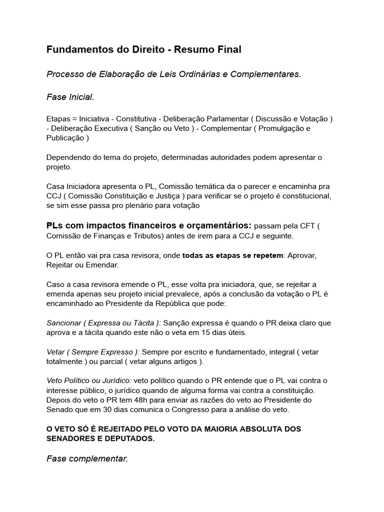 Fundamentos Do Direito - Resumo Final | PDF | Governo | Direito Público