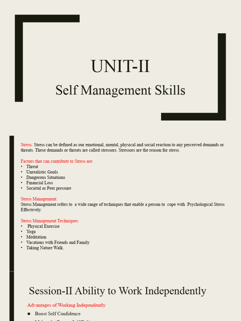 Self Management Skills and Stress Relief | PDF