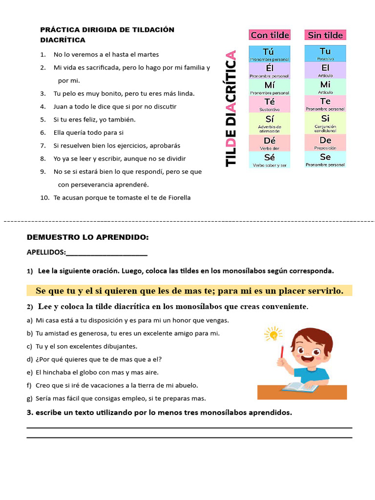 Práctica Dirigida de Tilde Diacrítica | PDF