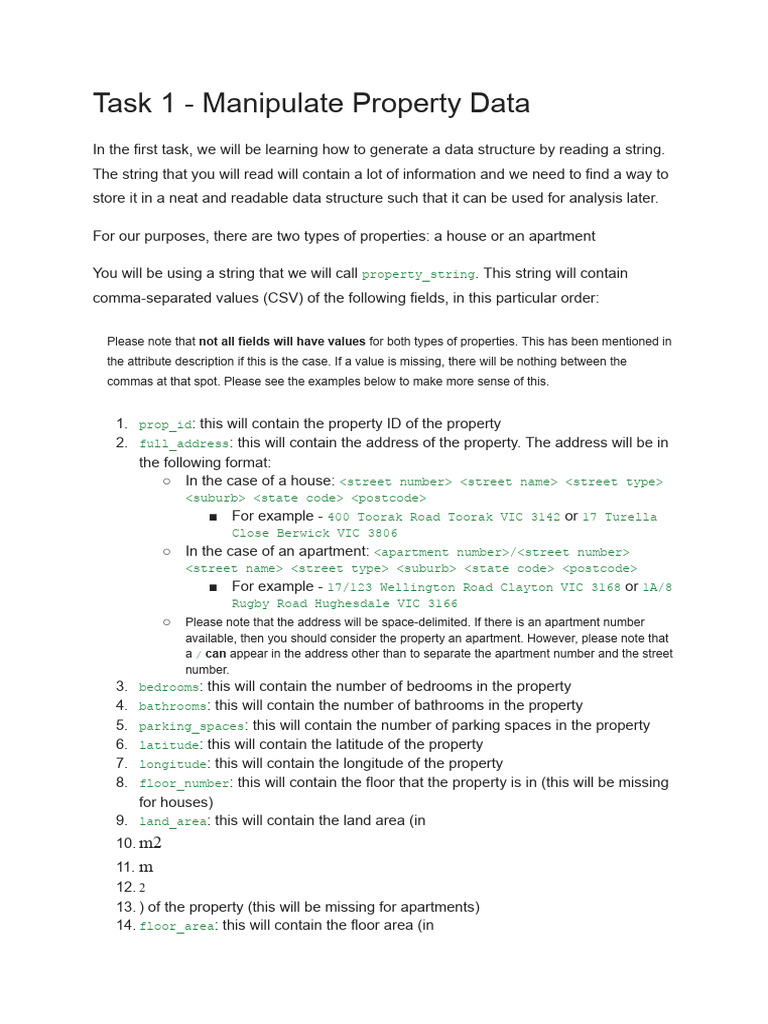 Task 1 - Manipulate Property Data | Download Free PDF | Comma Separated Values | Computer Science