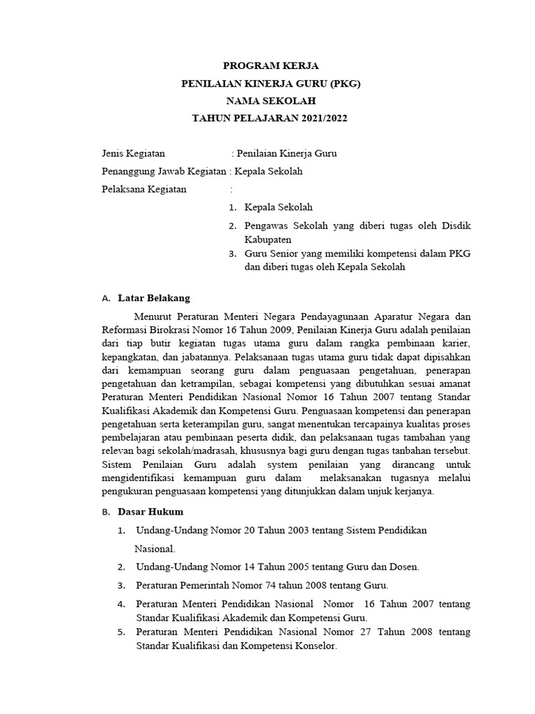 Program Kerja PKG Guru | PDF