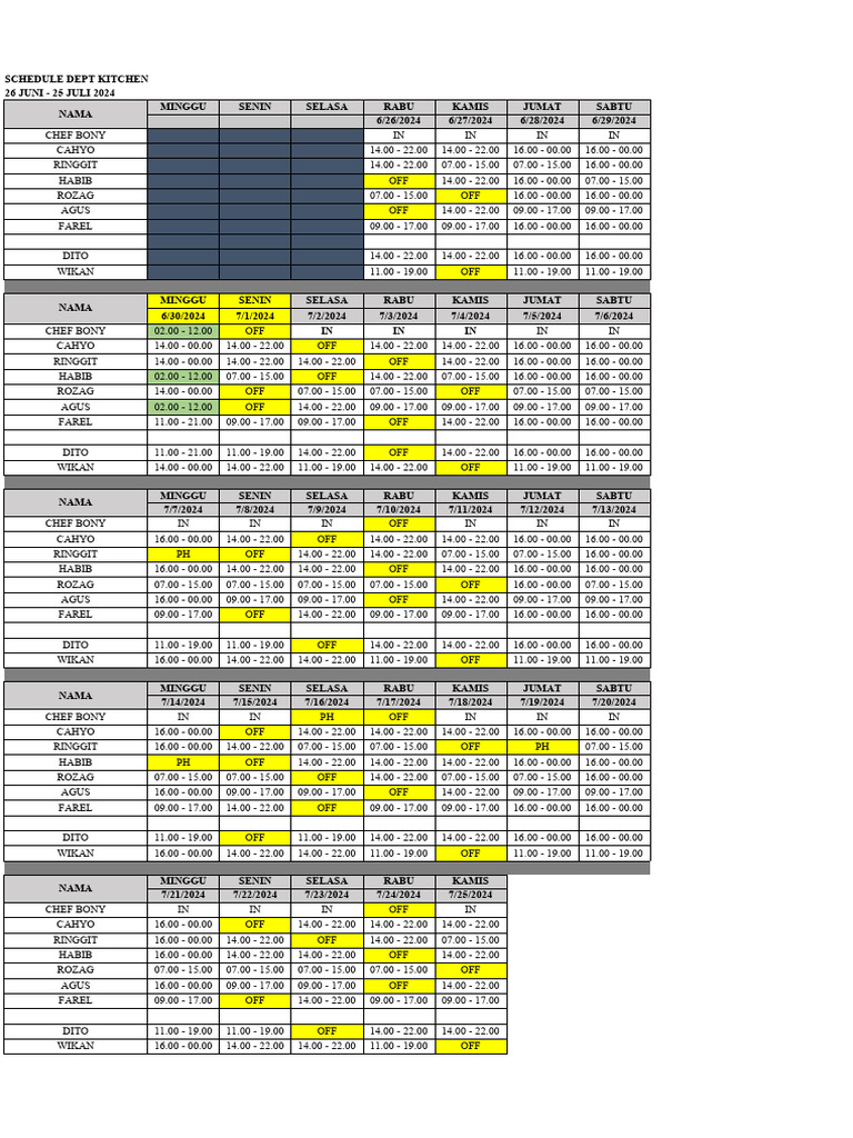 Kitchen Schedule: June-July 2024 | PDF