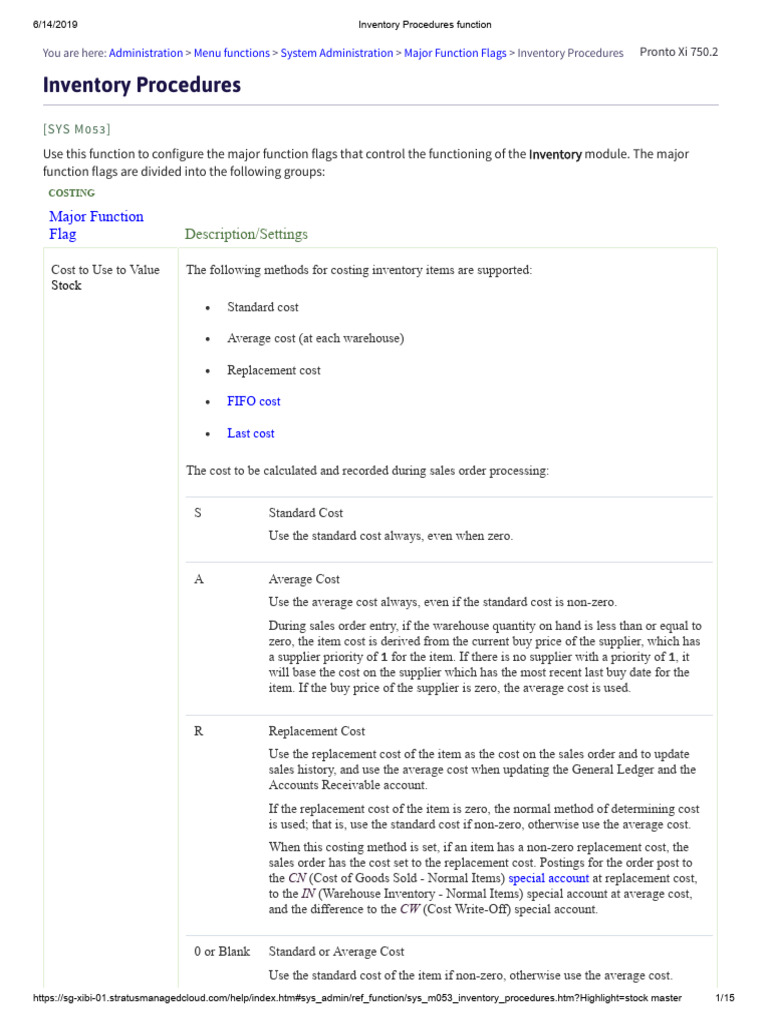 Pronto Xi Help 750.2 - Inventory Procedures Function | PDF | Point Of Sale | Inventory