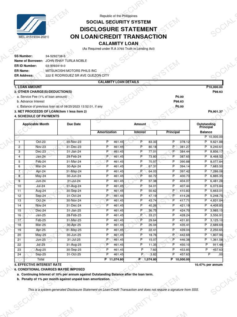 Disclosure Statement | PDF | Loans | Interest