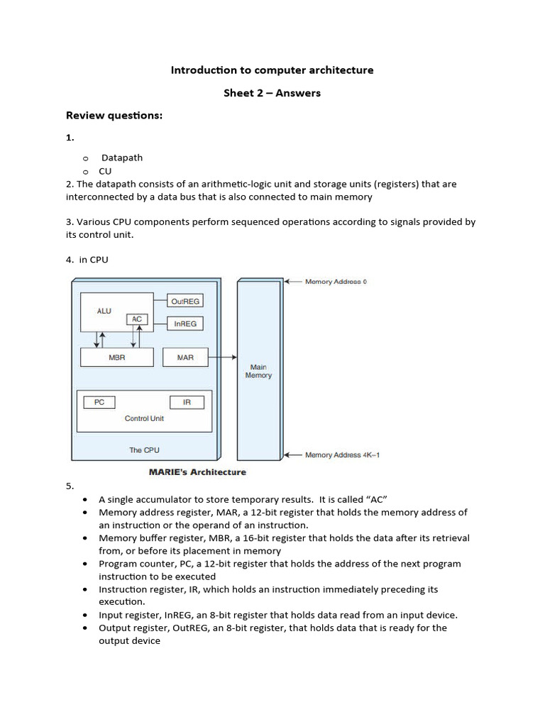 Introduction To Computer Architecture Sheet 2-Answers | PDF | Computer Data Storage | Input/Output