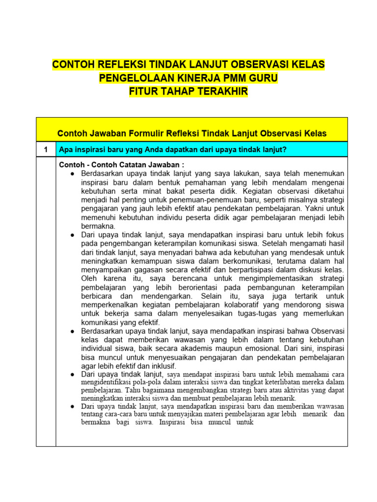 Refleksi Tindak Lanjut Observasi Kelas | PDF | Bisnis | Pengembangan Diri