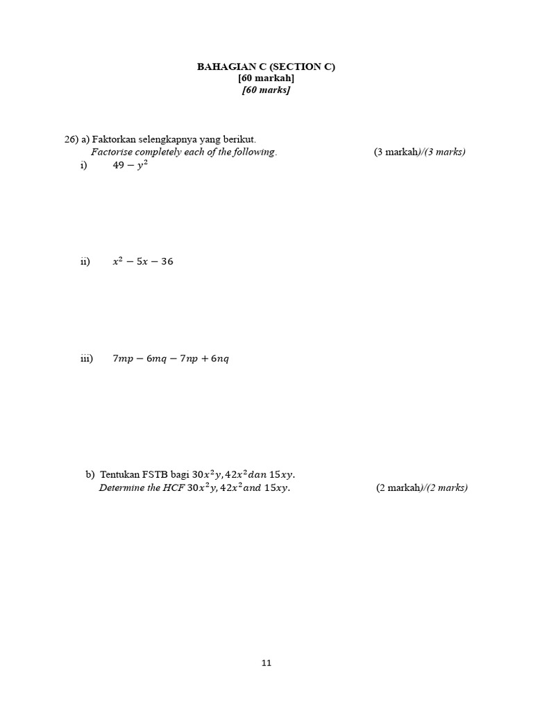 Bahagian C Math Form 2 | PDF