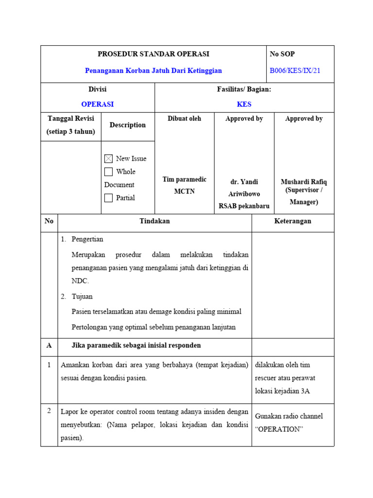 SOP Penanganan KORBAN JATUH DARI KETINGGIAN 2021 | PDF