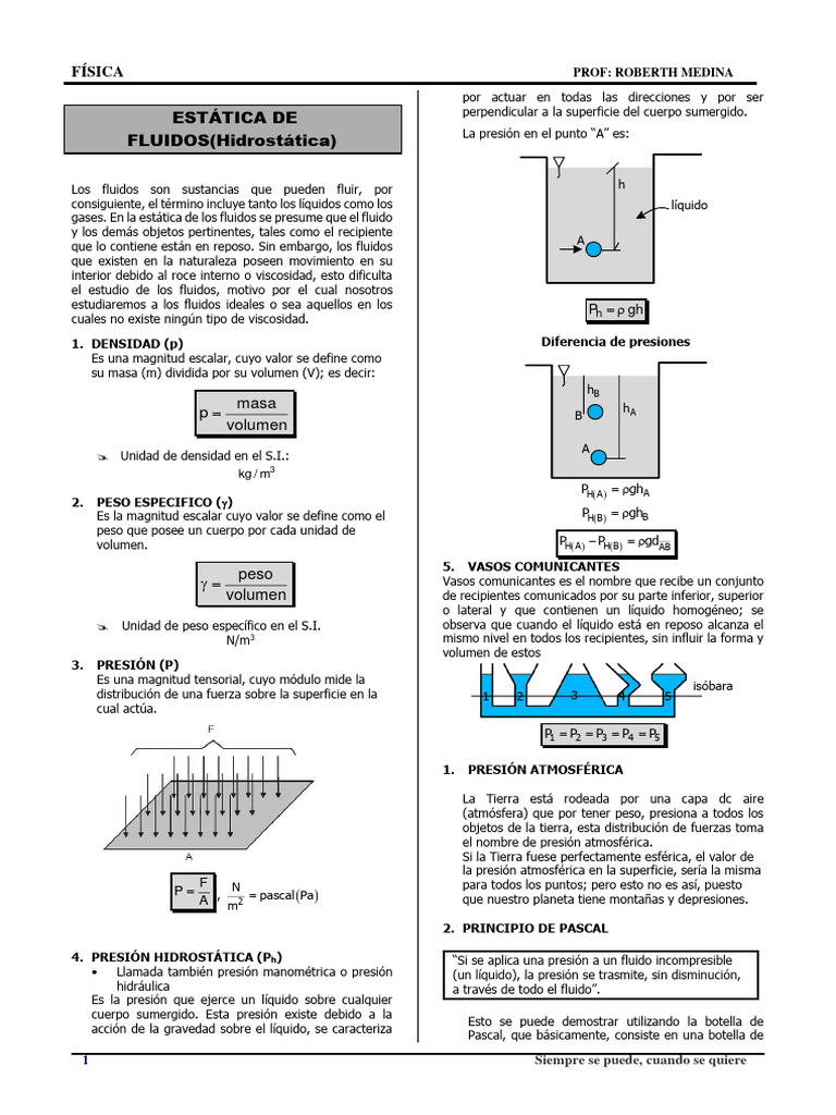 Estática de Fluidos | PDF | Presión | Líquidos