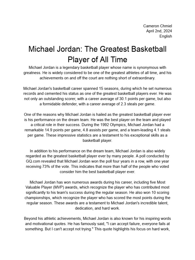 Michael Jordan - The Greatest Basketball Player of All Time | PDF