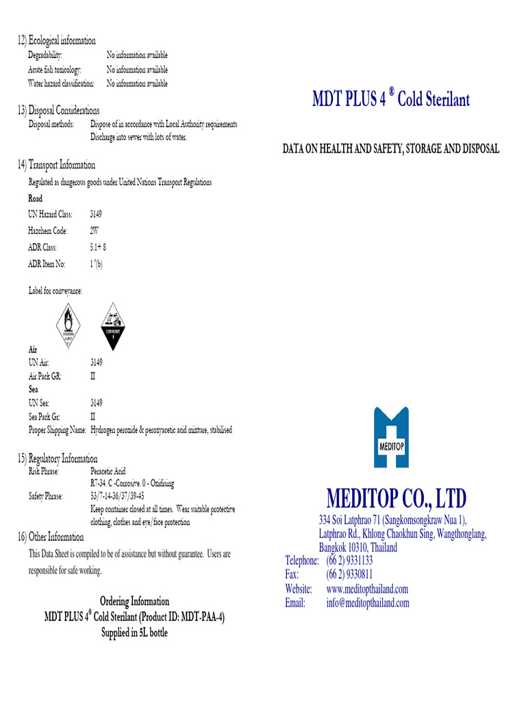 MSDS-MDT Plus 4 2010 | PDF | Dangerous Goods | Water