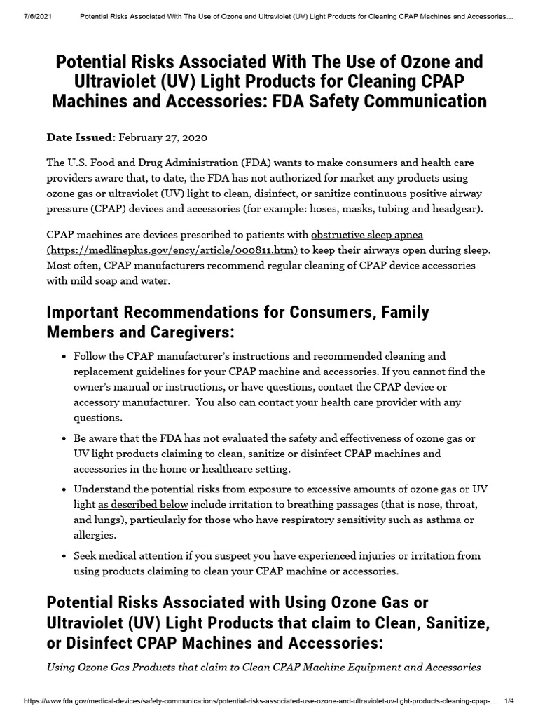 Potential Risks Associated With The Use of Ozone and Ultraviolet (UV) Light Products For ...