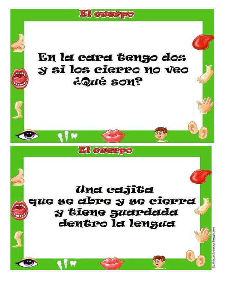 Adivinanzas Cuerpo Humano Pdf