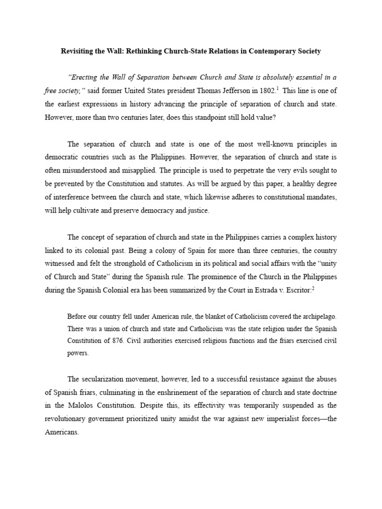 Legal Essay - Separation of Church & State | PDF | Separation Of Church ... Legal Essay - Separation of Church & State | PDF | Separation Of Church ...