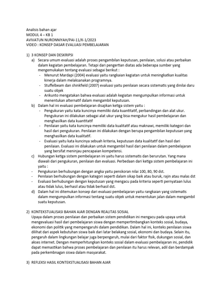 Analisis bahan ajar-MODUL 4-KB 1 | PDF