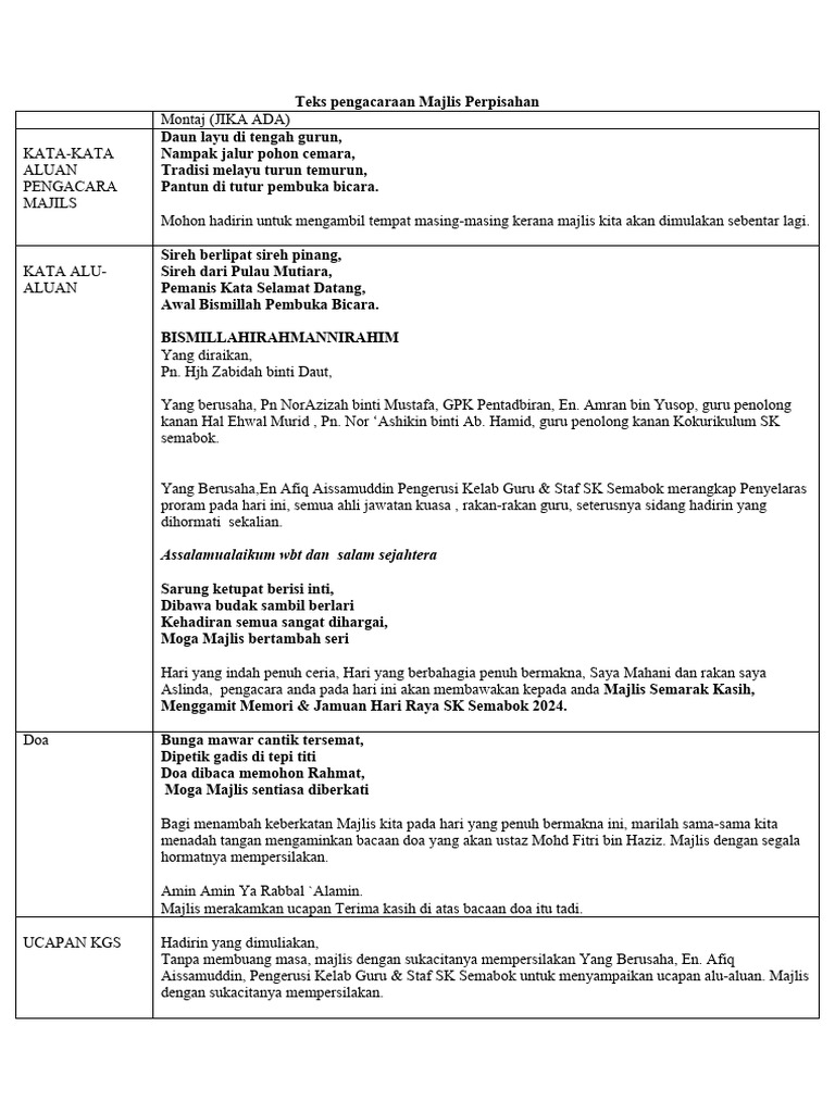 Teks Skrip Majlis Perpisahan | PDF