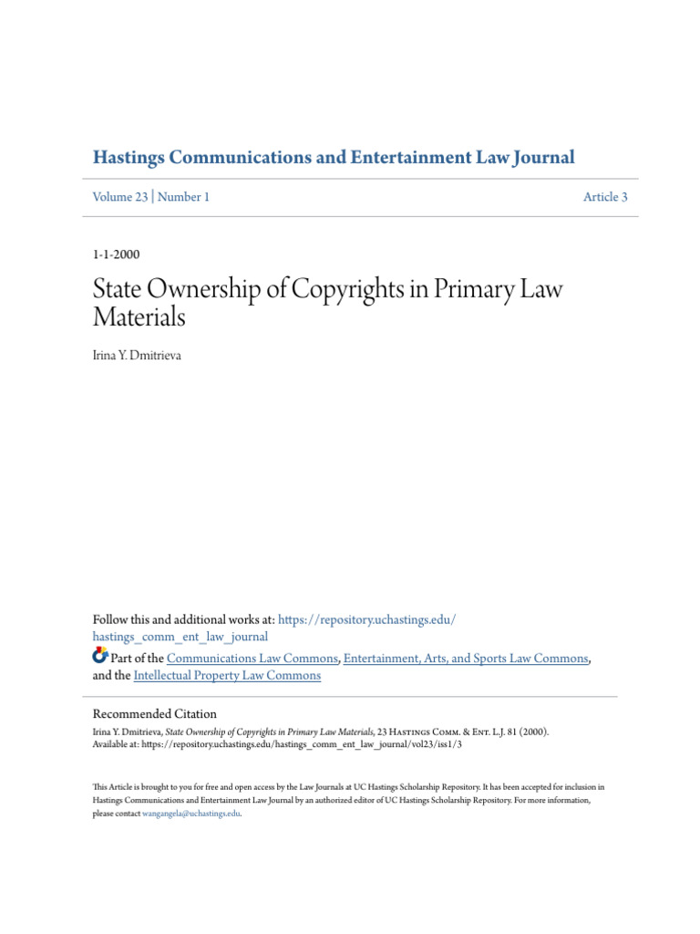State Ownership of Copyrights in Primary Law Materials | PDF ...