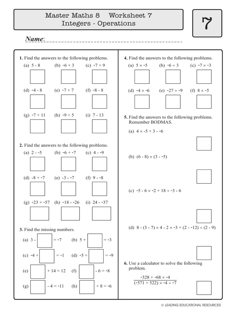 Integers - Operations | PDF