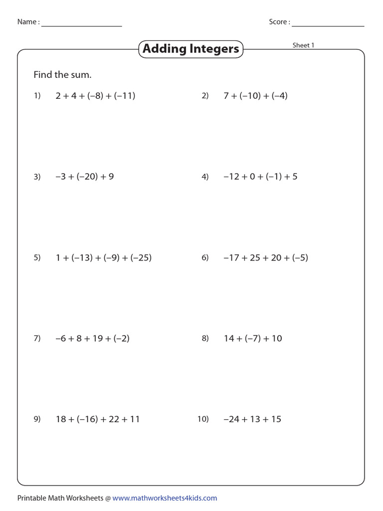 Adding Integers Worksheet Answers | PDF | Arithmetic | Mathematics
