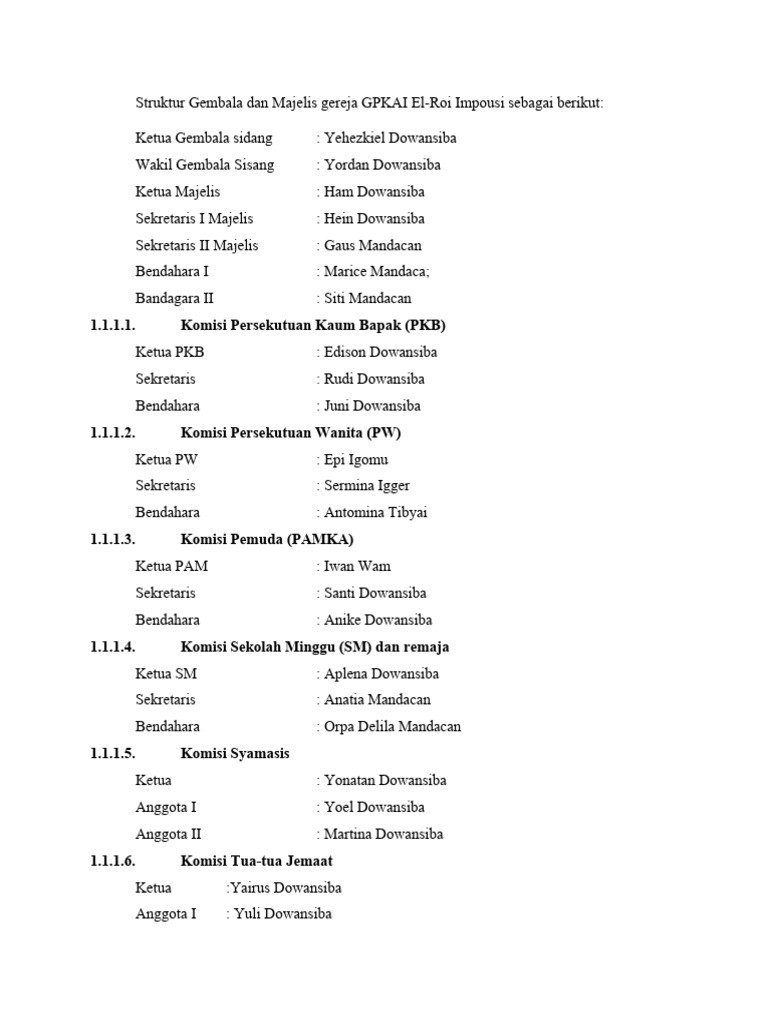 Struktur Gembala Dan Majelis Gereja GPKAI El | PDF