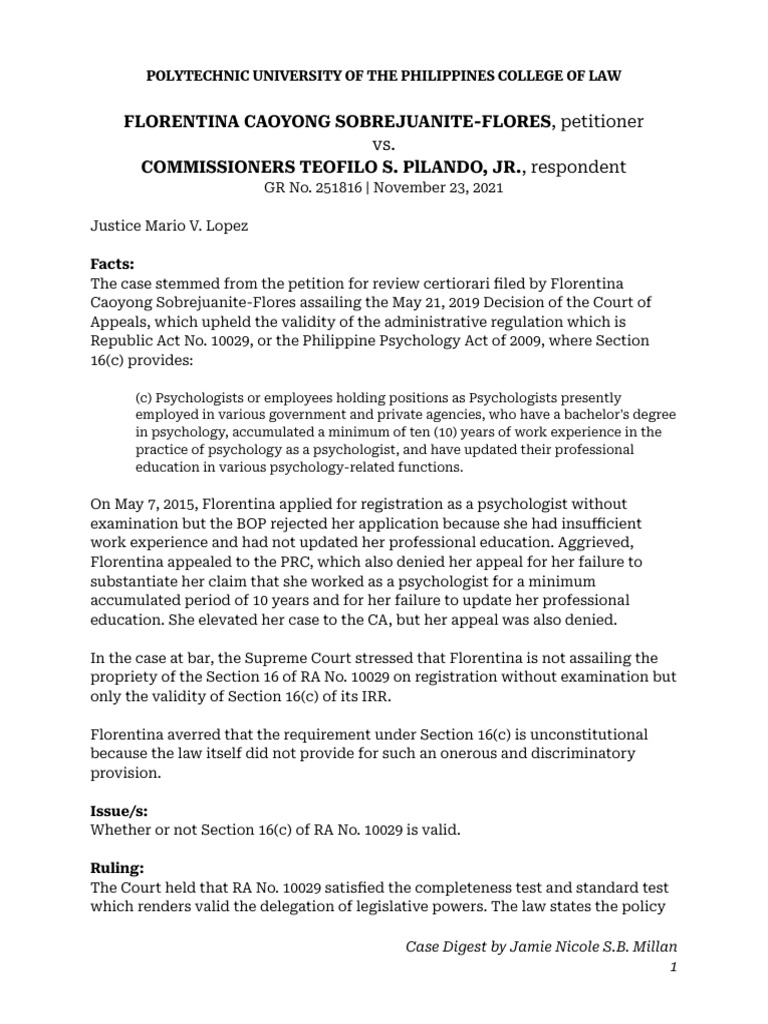 Sobrejuanite-Flores vs. Pilando, Jr. Case Digest | Download Free PDF ...