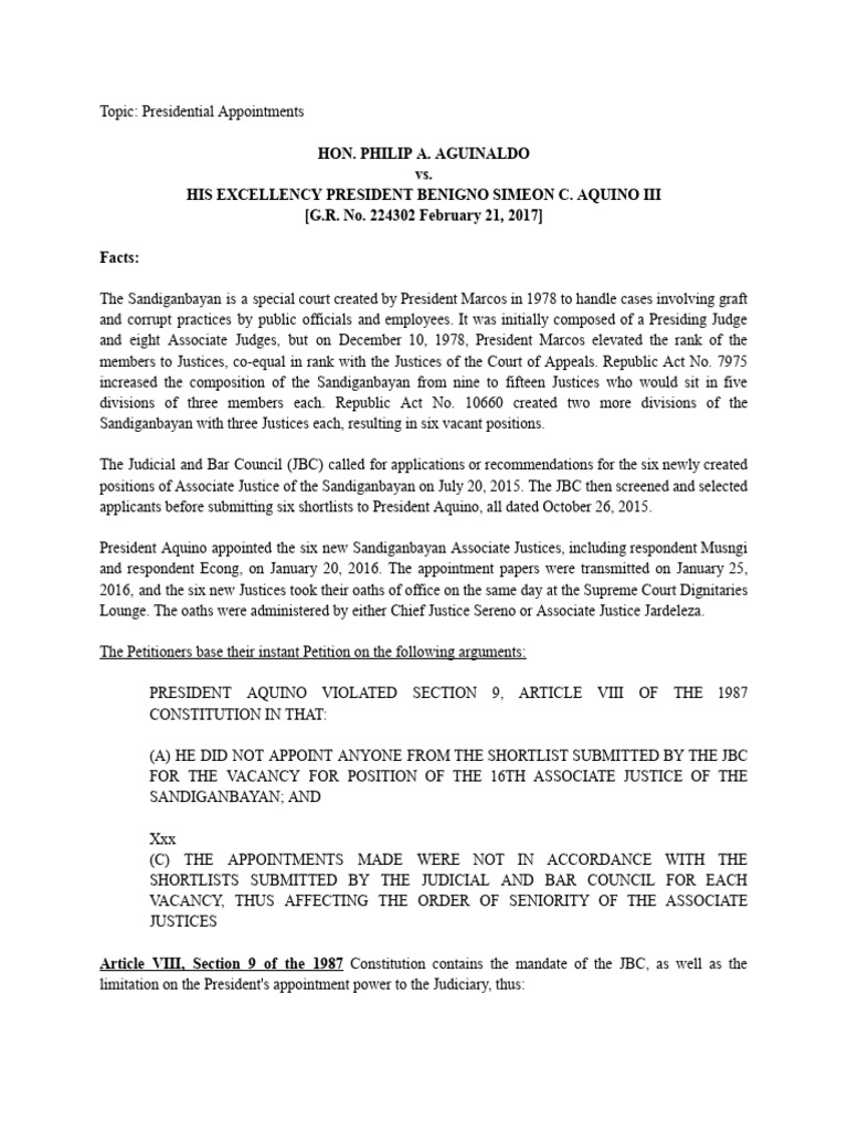 Digest - Aguinaldo Vs Aquino III Presidential Appointment | PDF ...