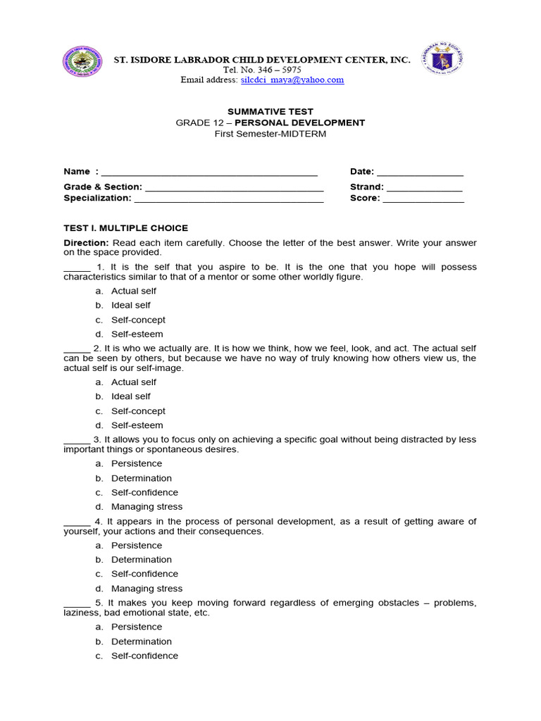 ST Perdev 1 | PDF | Mental Disorder | Self Esteem