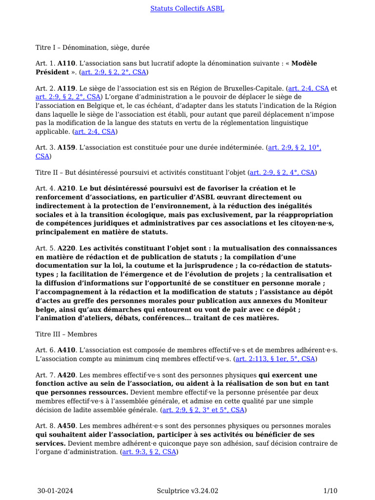 Statuts ASBL en Belgique | PDF | Assemblée générale des Nations unies | Loi