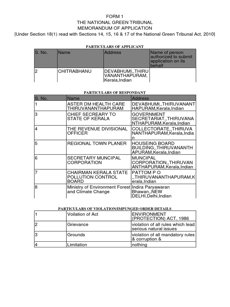 NGT Documents Ngtform 3305117005292023 Application | PDF | Kerala | Justice