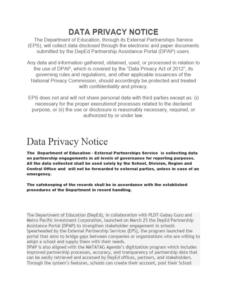 Data Privacy Notice | PDF | Privacy | Information Privacy