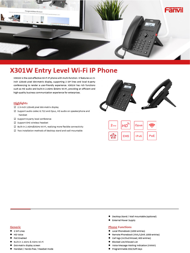 Fanvil X301W Wi-Fi IP Phone Overview | PDF | Computer Network ...
