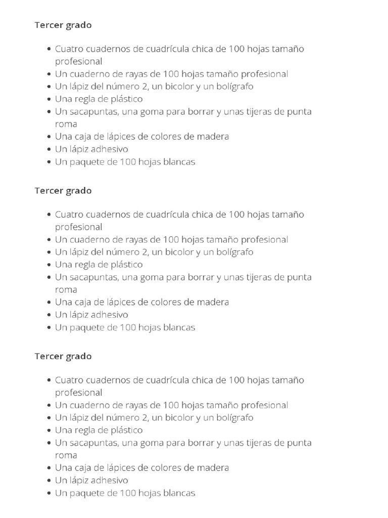 Lista de Útiles 3ro | PDF