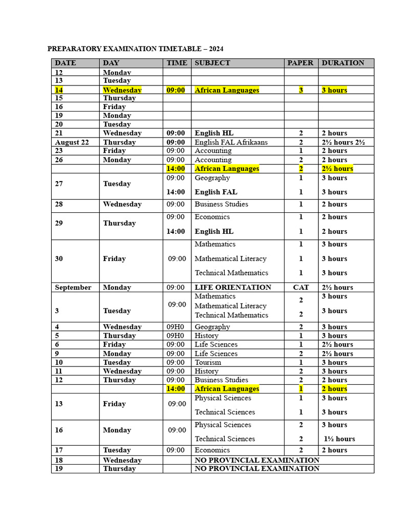 Preparatory Examination Timetable[2][1] | PDF