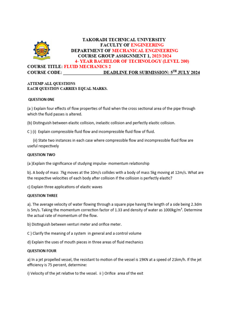 FLUID MECHANICS 2 ASSIGNMENT | PDF FLUID MECHANICS 2 ASSIGNMENT | PDF