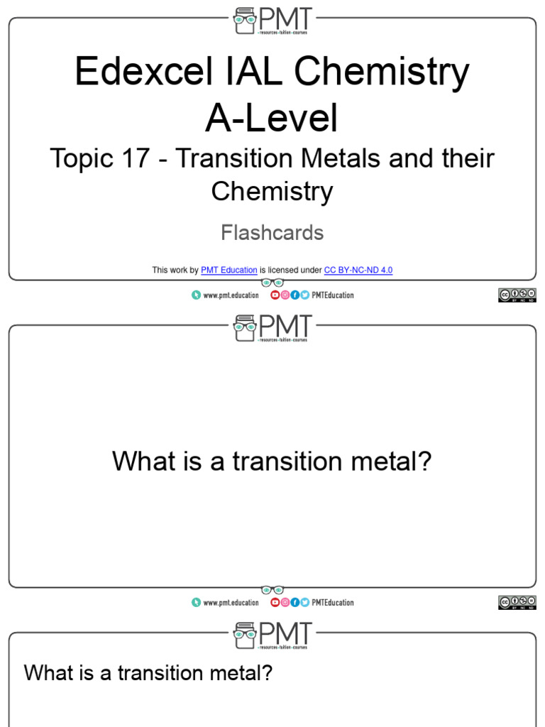 Flashcards - Topic 17 Transition Metals and Their Chemistry - Edexcel ...