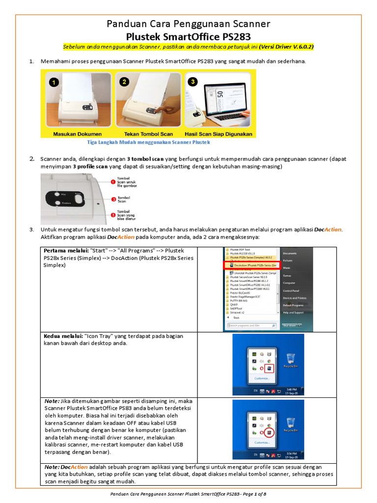 Panduan Cara Penggunaan Scanner Plustek SmartOffice PS283 | PDF