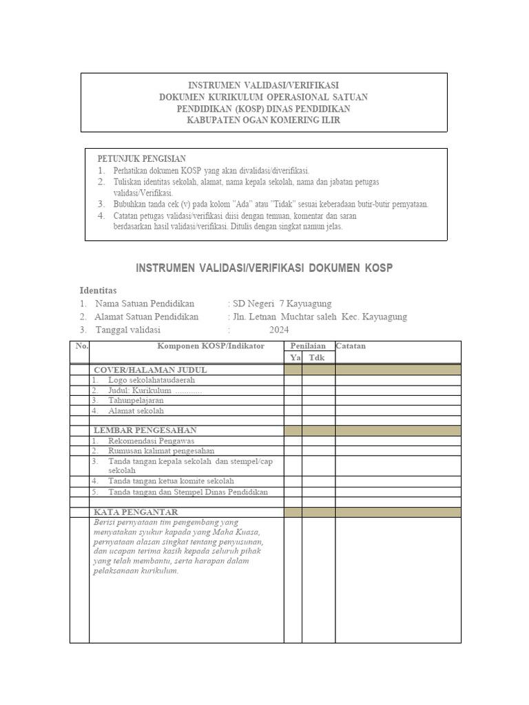 INSTRUMEN VALIDASI - Docx KOSP | PDF | Karier & Perkembangan | Bisnis