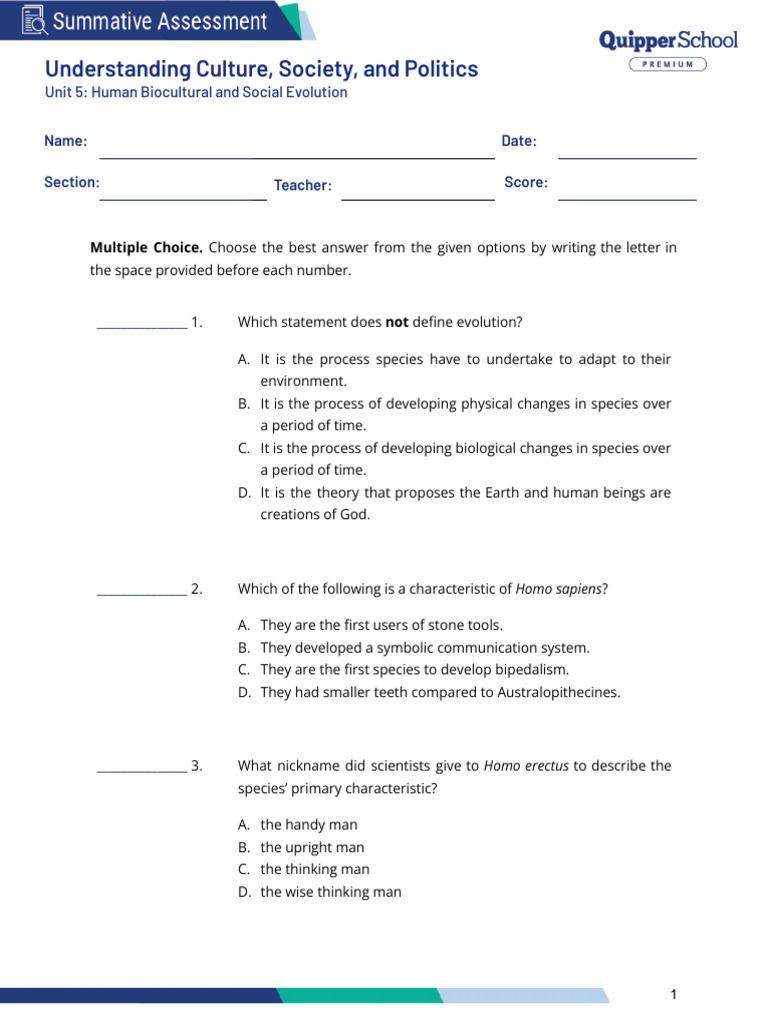 UCSP 11 - 12 Q1 05 Human Biocultural and Social Evolution SA | PDF ...