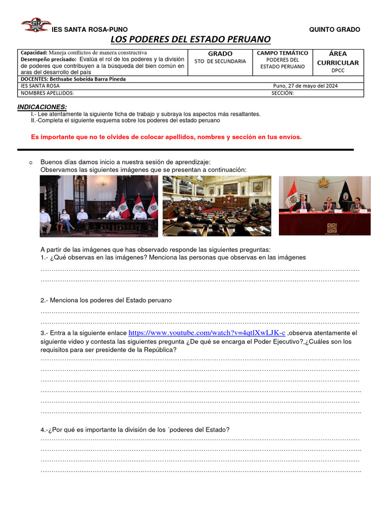 Ficha-5to - Los Poderes Del Estado.-1 | PDF | Ejecutivo (gobierno ...