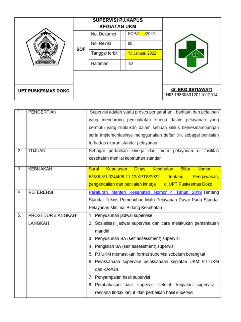 Sop SUPERVISI | PDF
