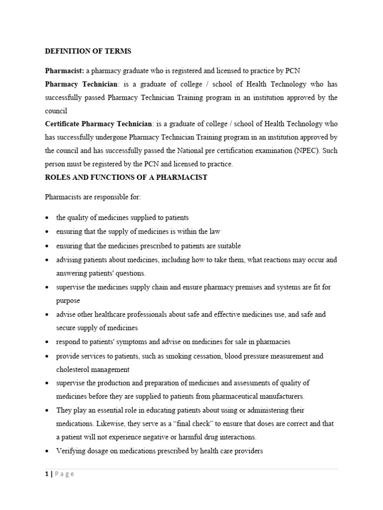 Principles of Pharmacy Technician Practice lecture notes for Ng ...