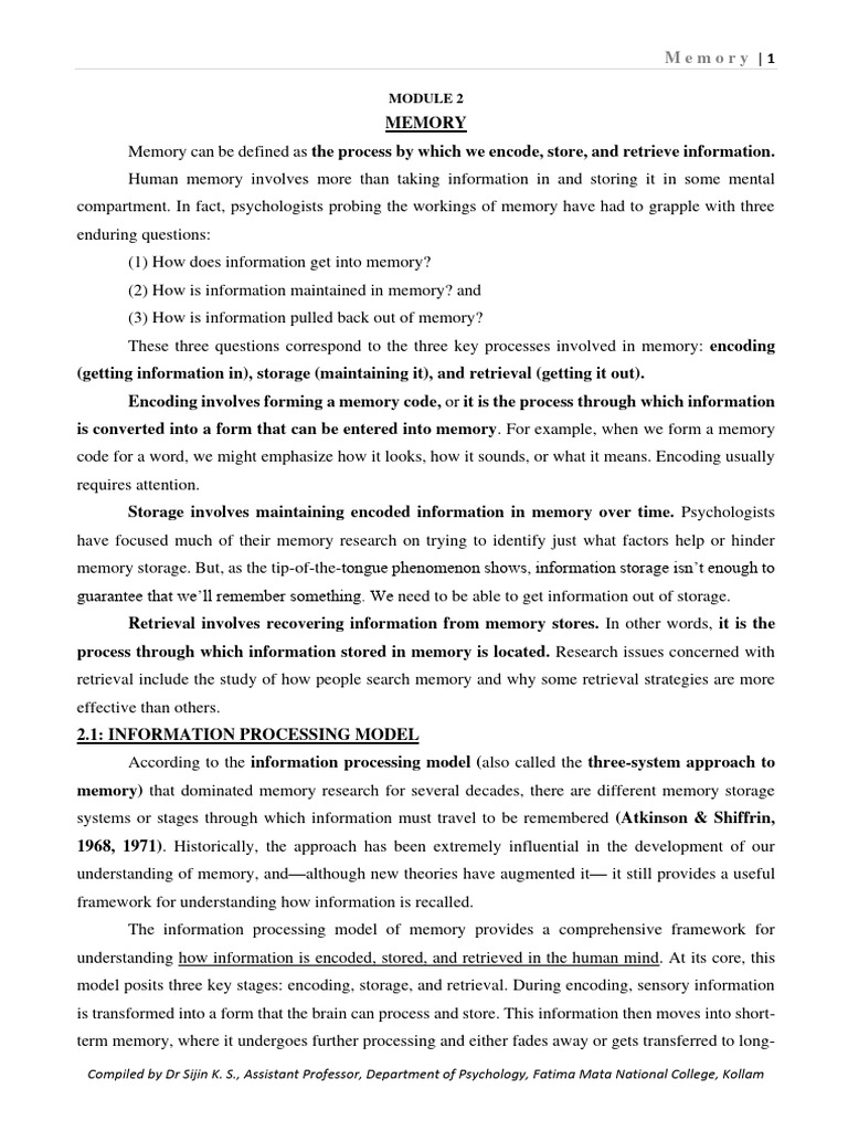Module 2 Memory | Download Free PDF | Memory | Recall (Memory)