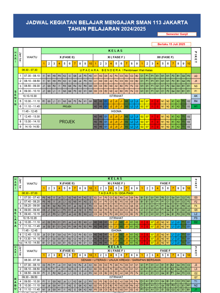 Jadwal Pelajaran 15 Juli 2425 | PDF