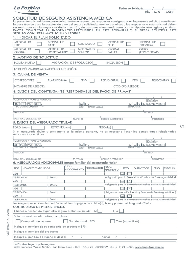 Solicitud de Asistencia Medica Editable-220224 | PDF | Póliza de seguros | Seguro