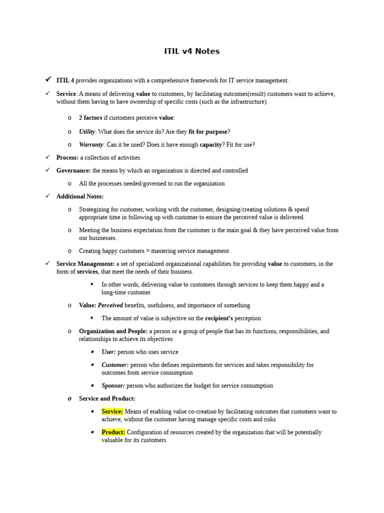 ITIL v4 Notes.docx | PDF | Agile Software Development | Risk
