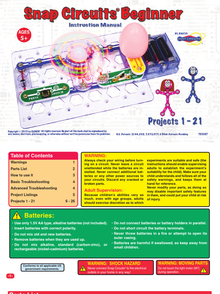 Snap Circuits Beginner Manual | PDF | Switch | Electrical Components