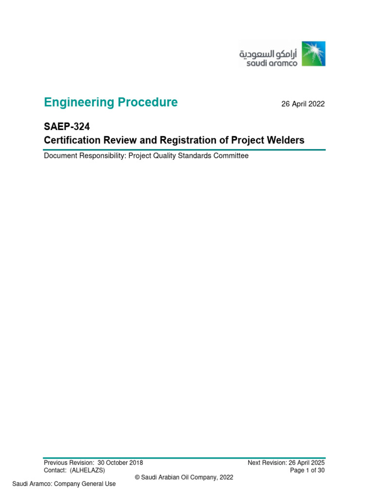 Certification of Project Welders SAEP-324 | PDF | Nondestructive ...